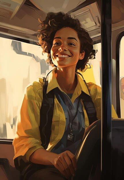 Premium Ai Image A Smiling Bus Driver In The Cab Of A Large With