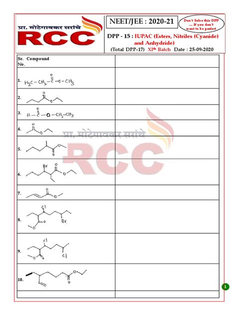 Iupac Naming Practice A Comprehensive Document Practice Problem
