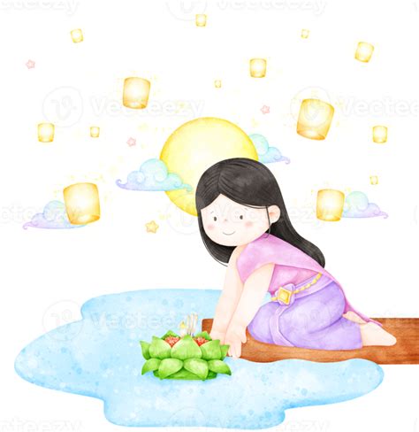 Thai Woman Loy Krathong Festival 34468551 Png