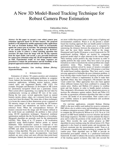 Pdf A New 3d Model Based Tracking Technique For Robust Camera Pose Estimation