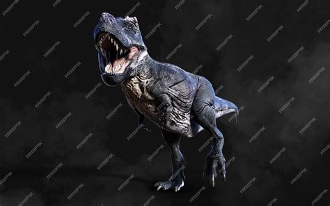 위험한 티라노사우르스 렉스 행위와 클리핑 패스와 함께 검은 배경에 고립 된 포즈 프리미엄 사진