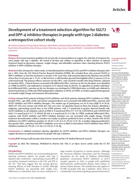 Pdf Development Of A Treatment Selection Algorithm For Sglt2 And Dpp 4 Inhibitor Therapies In