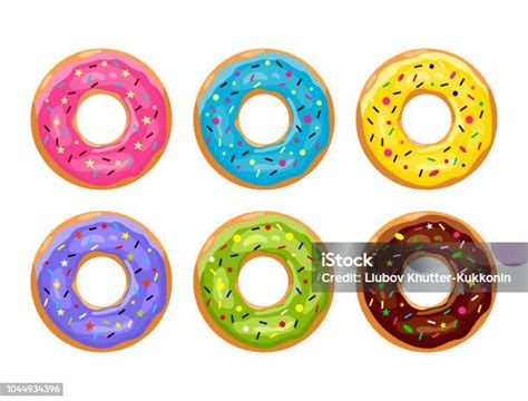 도너츠 현실적인 스타일에 고립 된 흰색 배경을 설정합니다 색 유약된 도넛 벡터 일러스트 레이 션 3차원 형태에 대한 스톡 벡터 아트 및 기타 이미지 Istock
