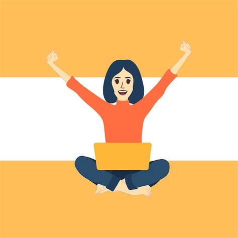 Premium Vector Female Freelancer Sits On The Floor With A Laptop And