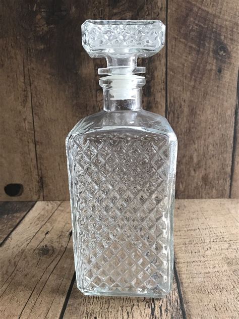 Vintage Decanter Glass Made In Italy Square Diamond Point Etsy