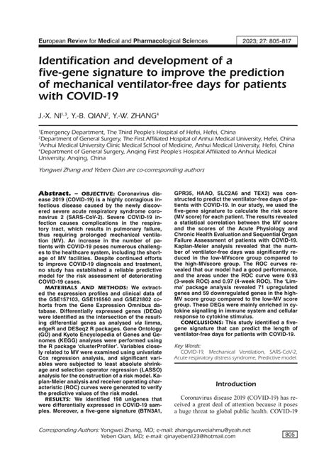 Pdf Identification And Development Of A Five Gene Signature To