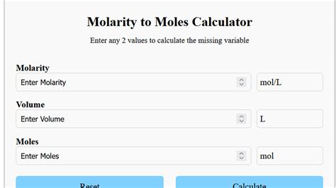 Molarity To Moles Calculator Area Calculators