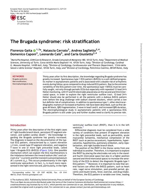 Pdf The Brugada Syndrome Risk Stratification