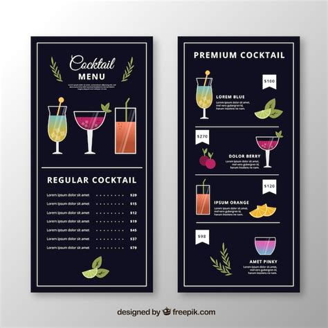 Free Vector Cocktail Menu Template In Flat Design