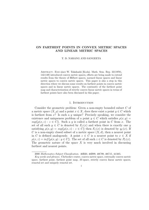 (PDF) On the farthest points in convex metric spaces and linear metric spaces
