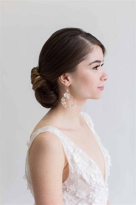 Bridal Statement Earrings Floral Bridal Earrings Oval Hoop Etsy