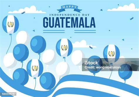 과테말라 독립 기념일 벡터 일러스트레이션 9월 15일 공휴일 플랫 만화 손으로 그린 템플릿에 깃발 배경을 흔들고 있다 9월에 대한 스톡 벡터 아트 및 기타 이미지 Istock