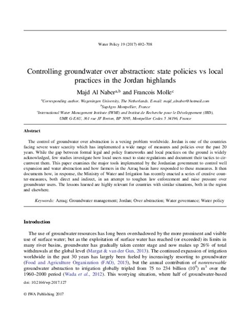 Pdf Controlling Groundwater Over Abstraction In Jordan Highlands