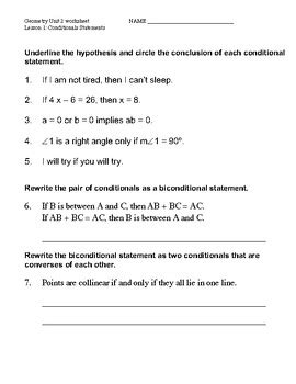Unit 2 Lesson 1 Conditional Statements Worksheet By PK S Math