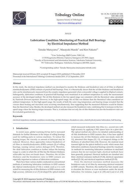 Pdf Lubrication Condition Monitoring Of Practical Ball Bearings By