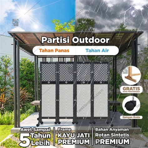 Jual Partisi Outdoor 4 Pintu Kayu Jati Sketsel Rotan Tahan Air