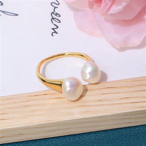 14k Gold Plated Fresh Water Pearl Opposite Sex Baroque แหวนไฟสองหน้าขาย