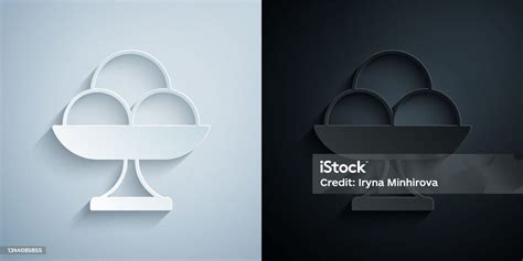 종이 회색과 검은 색 배경에 고립 된 그릇 아이콘에 아이스크림을 잘라 달콤한 기호 종이 아트 스타일 벡터 페이퍼커팅에 대한 스톡 벡터 아트 및 기타 이미지 Istock