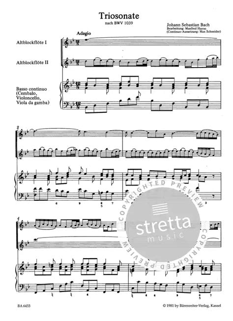 Triosonate für zwei Blockflöten und Basso continuo B Dur original G
