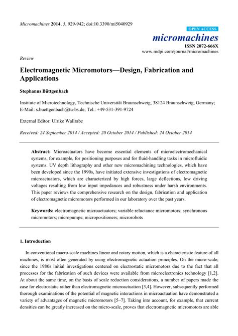 Pdf Electromagnetic Micromotors Design Fabrication And Applications
