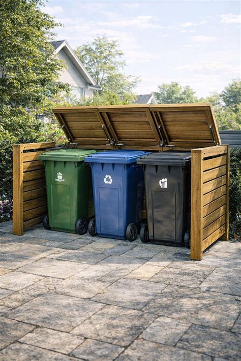Triple Trash Bin Enclosure Plans Diy Outdoor Wooden Garbage Storage