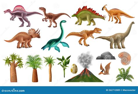 Realistic Jurassic Period Set Stock Vector Illustration Of Object