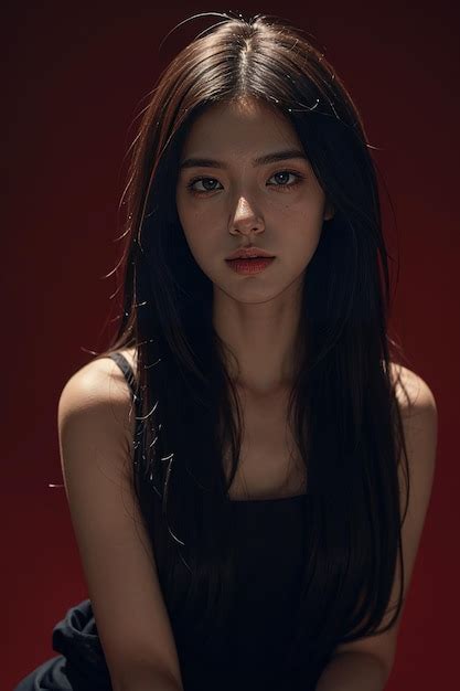 Premium Ai Image A Woman With Long Hair And A Black Dress With A Long