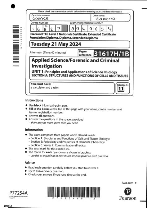 31617 H1c Jan 2020 Pearsons Level 3 Btec Applied Science Unit 1 2020