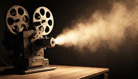 A Vintage Film Projector Casts A Bright Beam Of Light Across A Dimly Lit Room Illuminati Stock