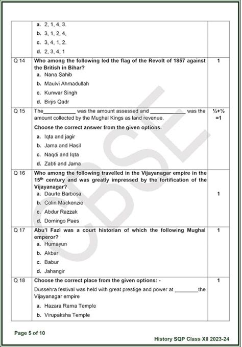 Cbse Class 12 History Sample Paper 2023 24