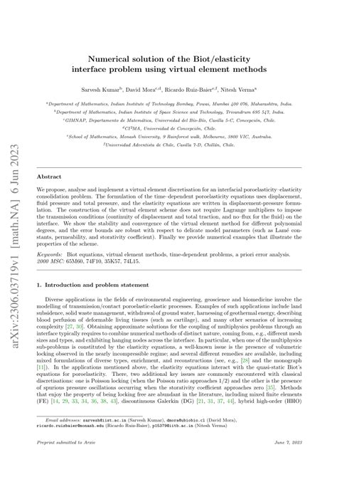 Pdf Numerical Solution Of The Biotelasticity Interface Problem Using Virtual Element Methods
