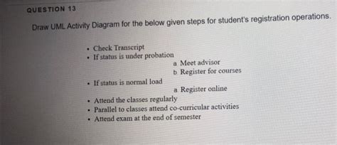 Solved QUESTION 13 Draw UML Activity Diagram For The Below Chegg Com