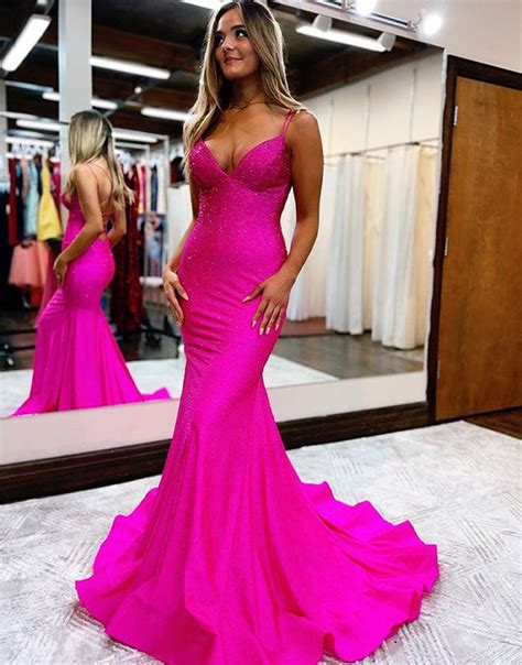Dressself Mermaid Beaded Tight Prom Dress Long Evening Dresses