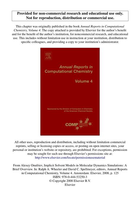 Pdf Chapter 7 Implicit Solvent Models In Molecular Dynamics