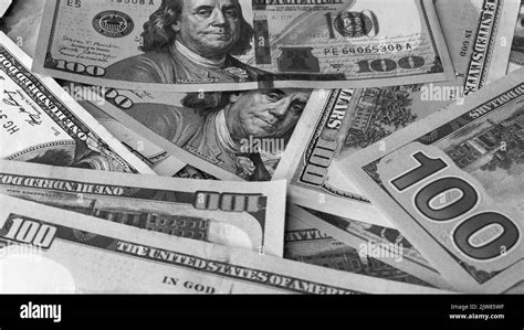Black And White Background Of US Currency Banknotes Financial Concept