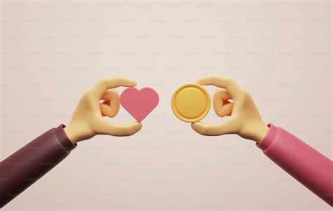 동전을 들고 분홍색 배경에 하트 아이콘을 들고 있다 사회 자선 및 도움을 돕기 위해 사랑과 기부를 제공합니다 3d 렌더링