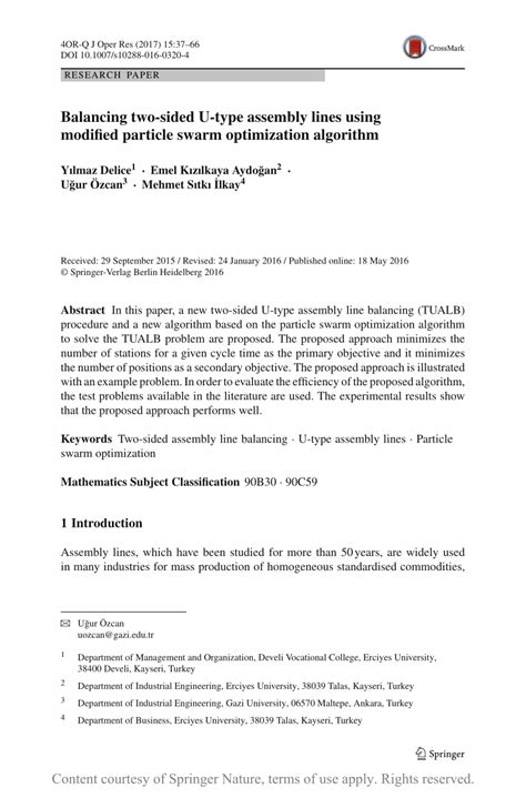 Balancing Two Sided U Type Assembly Lines Using Modified Particle Swarm