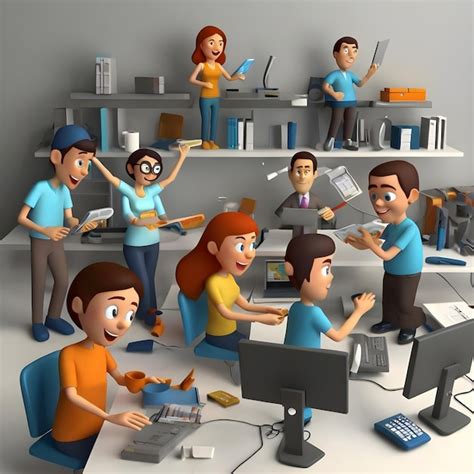 Premium Photo 3d Cartoon Of Diverse Team Multitasking