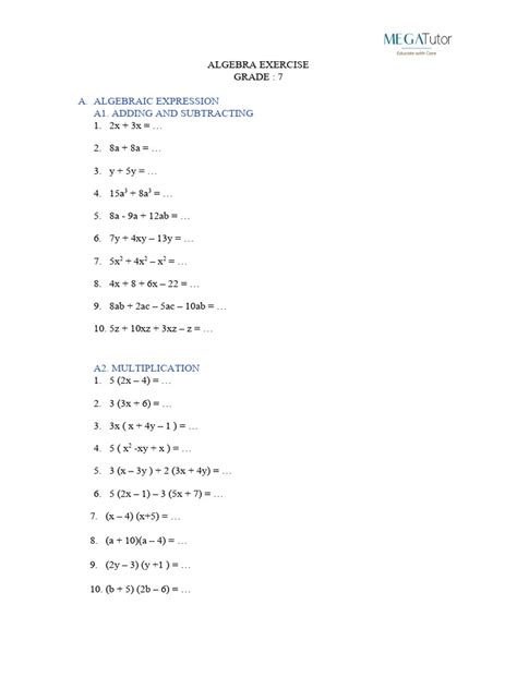 Algebra Exercise Pdf