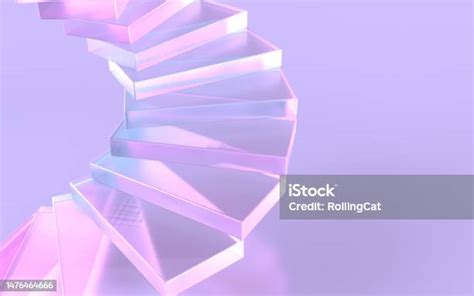 환상적인 빛으로 비추는 유리 나선형 계단의 3d 그림 0명에 대한 스톡 사진 및 기타 이미지 0명 3차원 형태 개념
