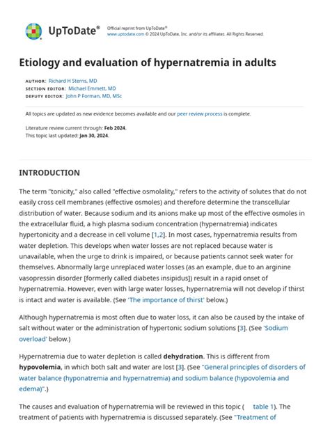 Etiology And Evaluation Of Hypernatremia In Adults Uptodate