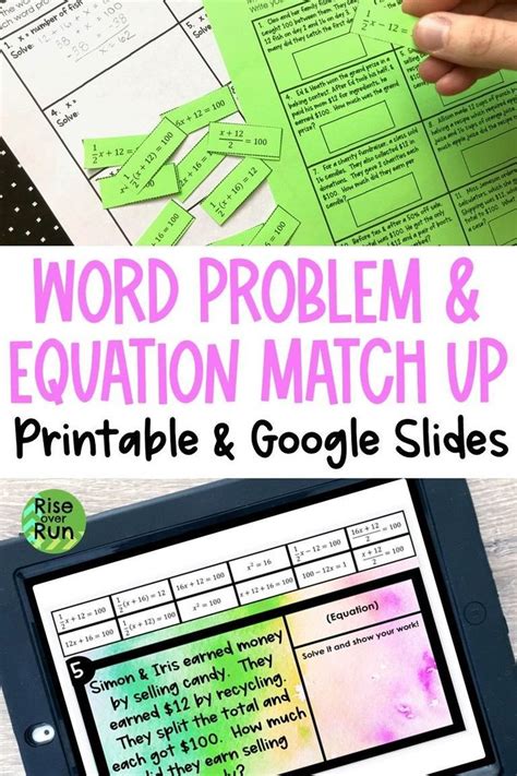 Writing Equations From Word Problems Card Sort Matching Activity Word