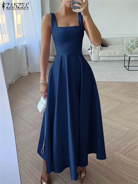 ZANZEA Vestidos Sin Mangas Con Tirantes Para Mujer Maxivestido Vintage