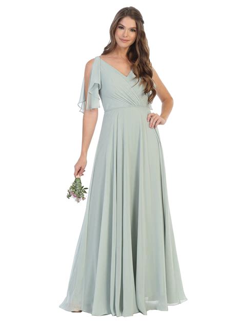Long Formal Flutter Sleeves Bridesmaids Dress The Dress Outlet