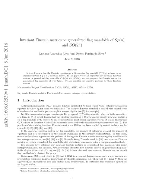 pdf invariant einstein metrics on generalized flag manifolds of sp n
