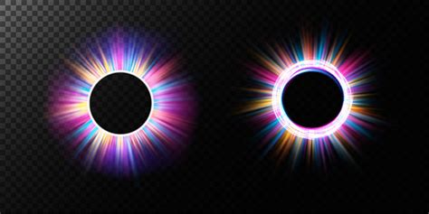 매직 판타지 포털 프레임 미래형 텔레포트 조명 효과 파란색 금색 보라색 네온 불빛이 투명한 배경에 불꽃으로 야경을 비춥니다 빈