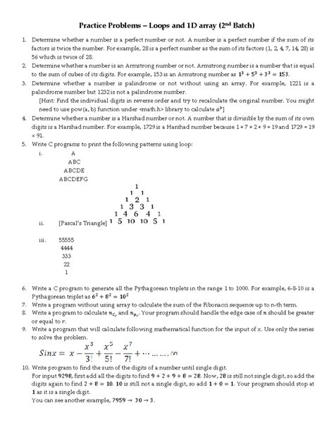 assignment 1 loops and array practice problems loops and 1d array