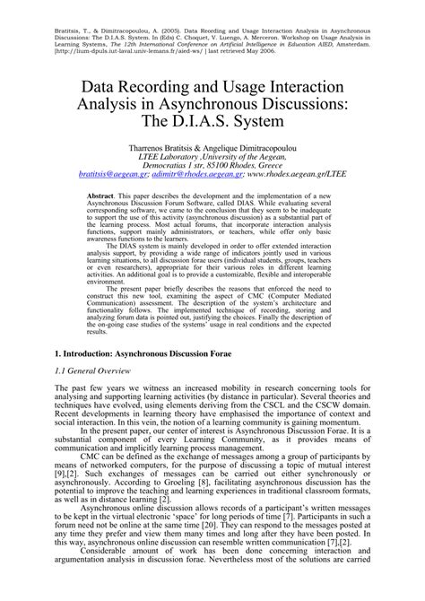 Pdf Data Recording And Usage Interaction Analysis In Asynchronous Discussions The Dias