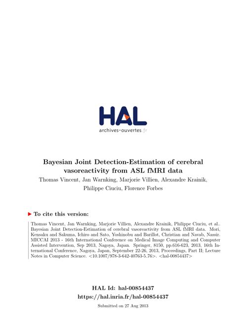 Pdf Bayesian Joint Detection Estimation Of Cerebral Vasoreactivity From Asl Fmri Data