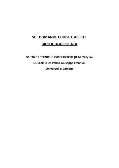 Paniere Chiuse E Aperte Completo Biologia Applicata Prof De Palma